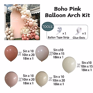 147Pcs Boho Dusty Rose Pink Balloon Arch Garland Kit Neutral Nude Mauve Pastel Pink White Sand Ivory White Balloons for Girls Baby Shower Bridal Shower Birthday Wedding Party Decorations
