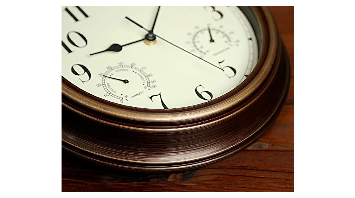 Rsobl 12" Waterproof Wall Clock with Temp & Humidity