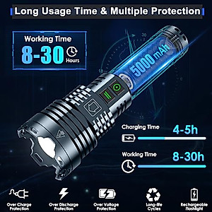 WENOTK Rechargeable Led Flashlights,high Powered Flashlight Super Bright,Handheld Tactical Flashlight with Waterproof, 6 Modes, Zoomable, Powerful Flashlights for Camping Home Emergencies