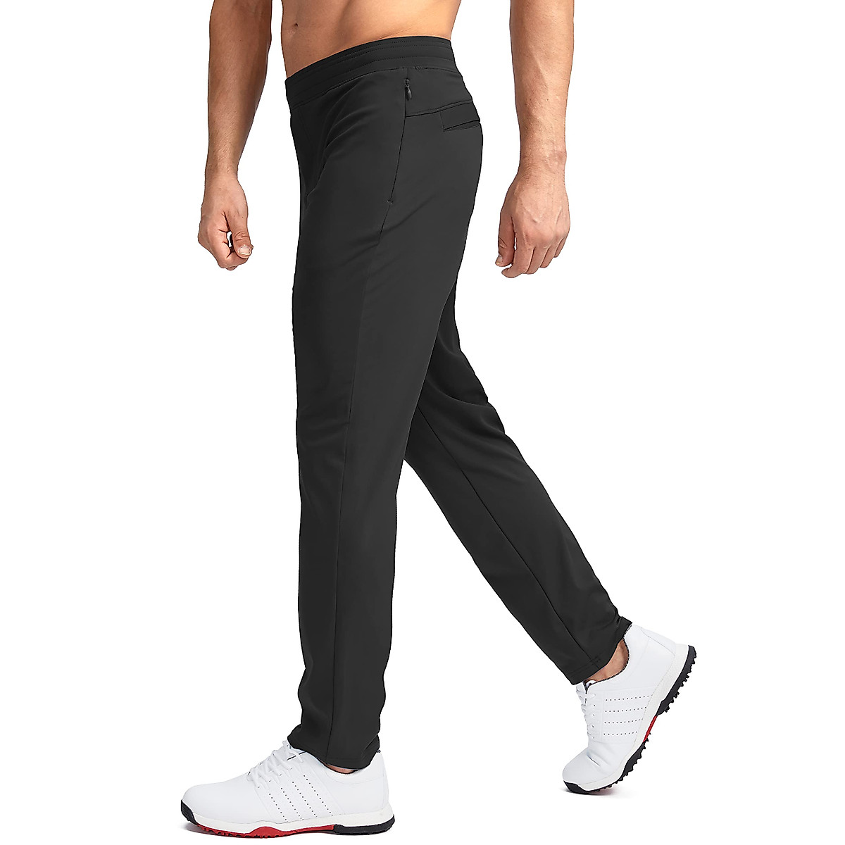 Pudolla Men's Golf Pants Stretch Sweatpants with Zipper Pockets Slim Fit Work Casual Joggers Pants for Men (Black Large)