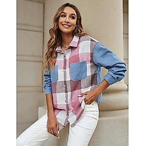 luvamia Womens Flannel Jacket Plaid Shirt Jacket Women Shacket Jacket Shackets For Fall Fashion Women Jeans Jacket For Women Fashion Size Medium Size 8 10