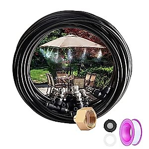 Cairondin Misters for Outside Patio, 26FT DIY Outdoor Misting Cooling System for Garden Backyard Umbrella Trampoline, 7 Metal Mist Nozzles, a 3/4" Brass Adapter