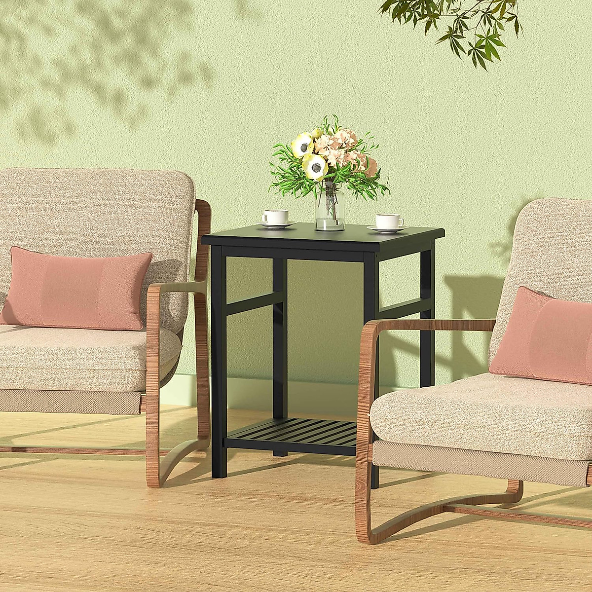 WTZ Nightstand, End Table, Bamboo Night Stand Bedside Table, Side Table for Bedroom Living Room Lounge, Space Saving, Easy to Assemble, NS-537 (1 Pack, Black)