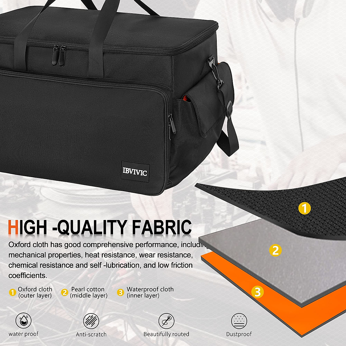 IBVIVIC High Capacity Gig Band Cable File Bag, 600D Oxford With with Adjustable Dividers and Double Separate Bags, for Cords, Sound Equipment, DJ Gear, Musician Accessories