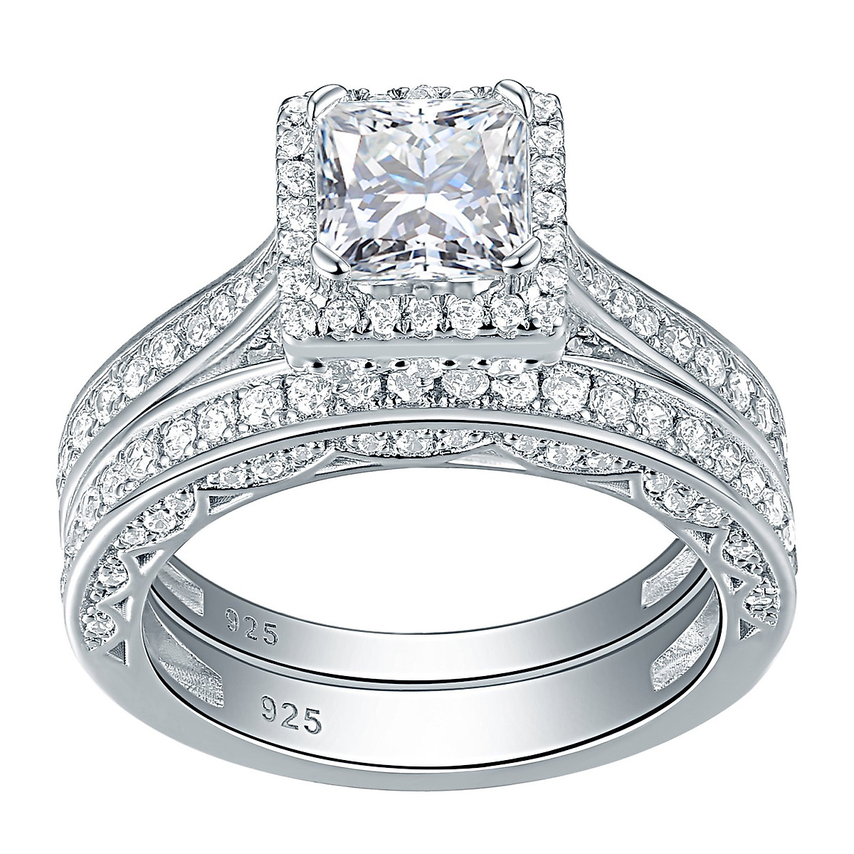 Newshe Engagement Wedding Ring Set For Women 925 Sterling Silver 1.5CT Princess White AAAAA Cz Size 7