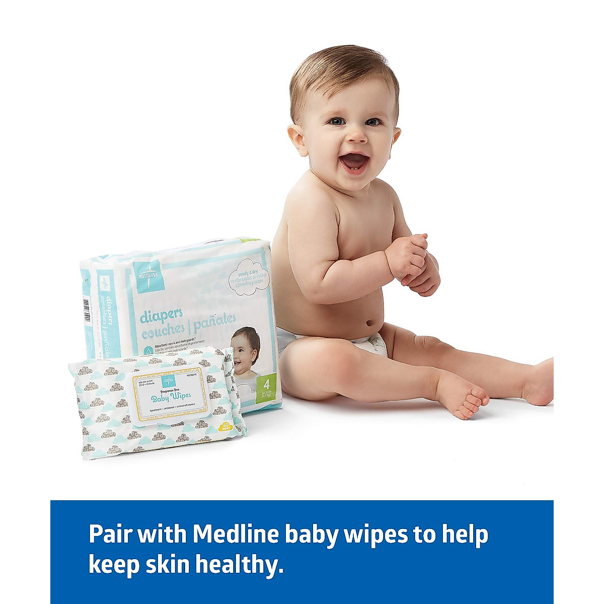 Medline Premium Disposable Baby Diapers, Absorbent & Ultra-Soft for Delicate Skin, Size 1 (8-14 lbs), 200 Count (8 Packs of 25)