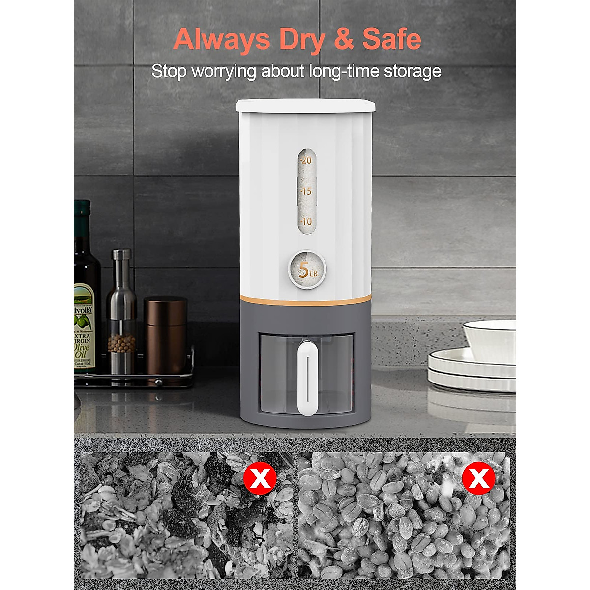 JOSTRY 25 Lbs Large Sealed Rice Dispenser, Cereal Dry Food Storage Containers with Measuring Cup, BPA-Free Household for Kitchen Pantry Organization