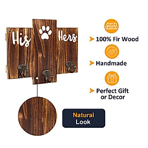 TBFM His Her Dog Key Holder – Unique 10 x 8 His and Hers Keyholder and Dog Leash Hanger with 3 His Hers Key Hooks/Paw Key Hanger for Entryway & Housewarming Gifts for Couples Key Holder for Wall
