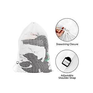 Daly Kate 3 Pack Mesh Laundry Bags with Adjustable Single Shoulder Straps 24" x 36" Sturdy Nylon Material Laundry Liners with Drawstring Closure for College, Dorm and Apartment