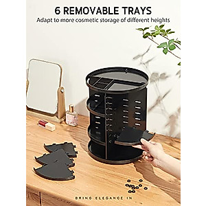 Syntus 360 Rotating Makeup Organizer, DIY Adjustable Bathroom Makeup Carousel Spinning Holder Rack, Large Capacity Cosmetics Storage Box Vanity Shelf Countertop, Fits Makeup Brushes, Lipsticks, Black
