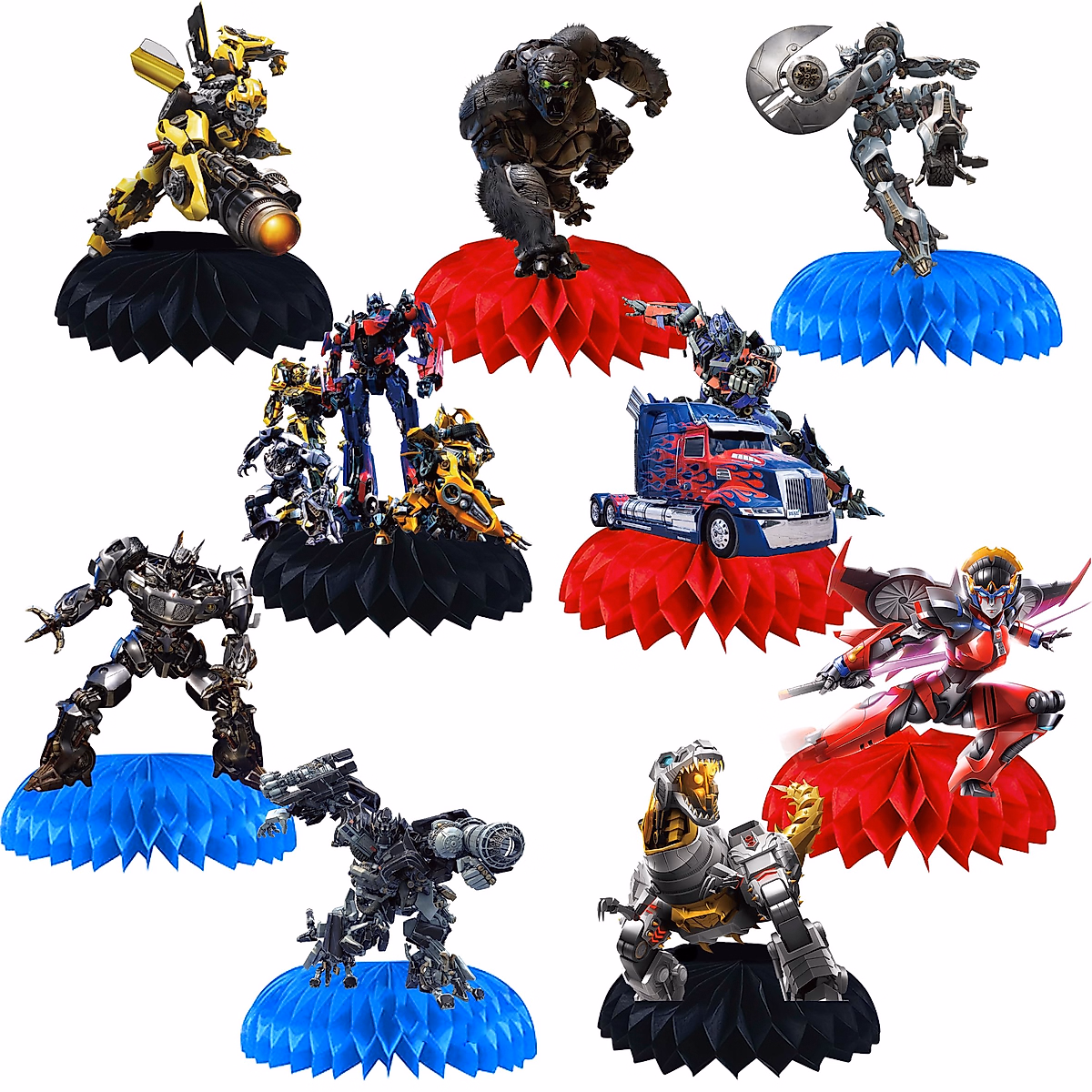 9PCS Cartoon Robot Honeycomb Centerpiece Birthday Party Supplies Theme Party Decorations for Kids Boys Table Topper Photo Props Room Decor