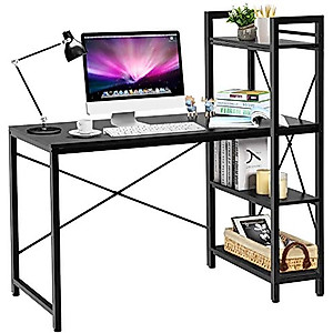 HAPPYGRILL Computer Desk with 4-Tier Bookshelves Writing Study Table Workstation with Tower Storage Shelves for Home Office