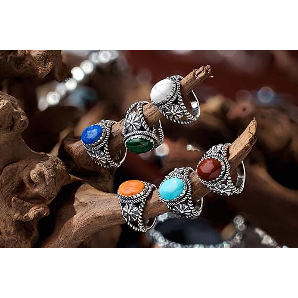 American West Jewelry Sterling Silver Women's Ring Green Malachite Gemstone Native-Inspired Flower Design Size 8