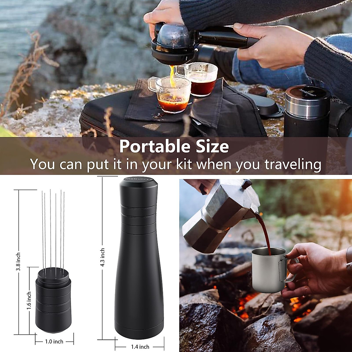 Mobunrye WDT Tool, Espresso Distribution Tool for Barista, 0.4mm Stainless Steel Needles Espresso Stirrer, Portable WDT Tool Espresso with Stand, Replacement Extra 6 Needles(Matte Black)