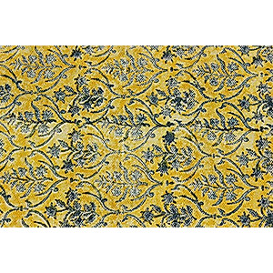 Casavani Indian Handmade Cotton Dhurrie Bordered Yellow & Green Area Rug Boho Kilim Flat Weave Rug Indoor Hall Room Decor Carpet Throw Rugs for Bedroom Living Room Bathroom Balcony 4x7 Feet