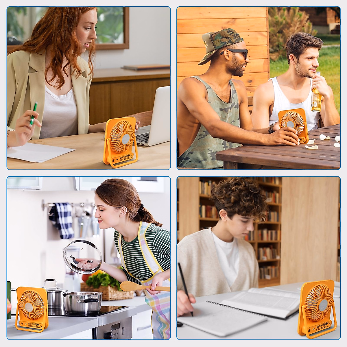 XINGLINSHOE battery powered fan 2000mAH 180° Adjustable small desk fan battery powered 3 Speeds Strong slim usb fan for Office,Bedroom,Home,Desktop,Camping(Yellow)