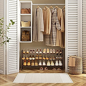 Tajsoon Expandable Shoe Rack Organizer, 3 Tier Adjustable Shoe Shelf, Metal Iron Shoe Storage Organizer for Closet Bedroom Entryway, Bronze