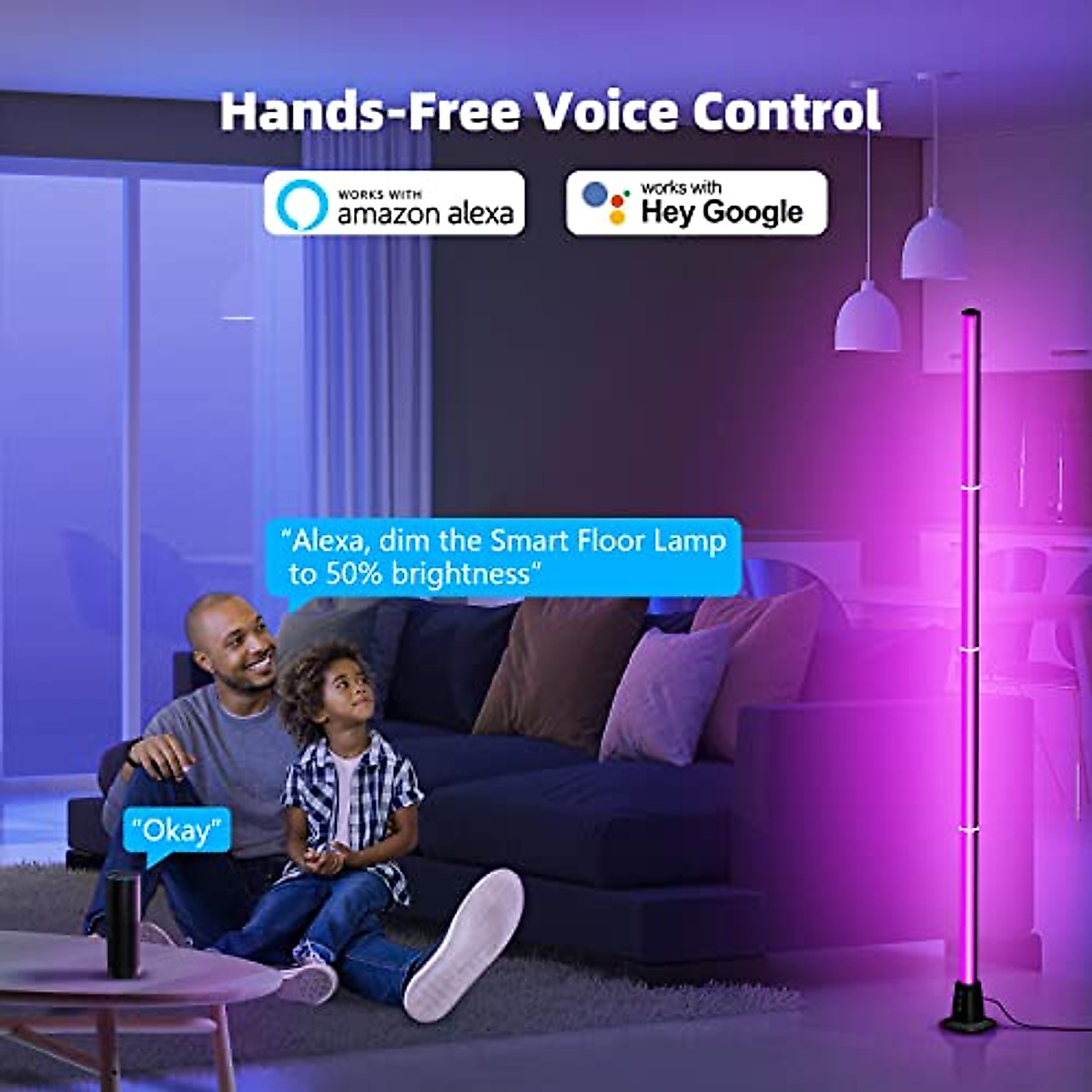 Floor Lamp, Modern style, Color Changing, Corner Lamp with WiFi App Control, 64+ Scene Mode, Creative DIY Mode, Music Sync, Led Floor Lamp for Bedroom Living Room, Game Room, atmosphere light