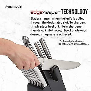 Farberware Stainless Steel Knife Block Set with Built-In Sharpener and Cutting Mats, 15-Piece Value Set, High-Carbon Stainless Steel Kitchen Knives, Razor-Sharp Knife Set with Boards, Black