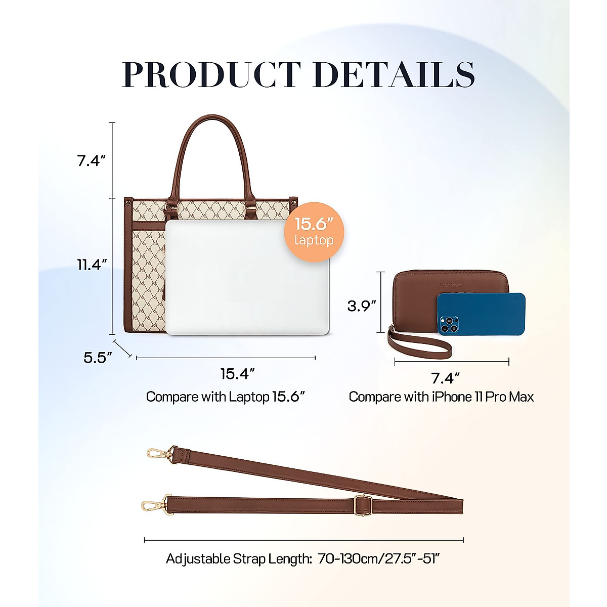 Missnine Laptop Tote Bag 15.6 inch Laptop Bag Stylish Briefcase for Women Work Shoulder Bags with Clutch Wallet 2 PCS Set (Dark Beige)