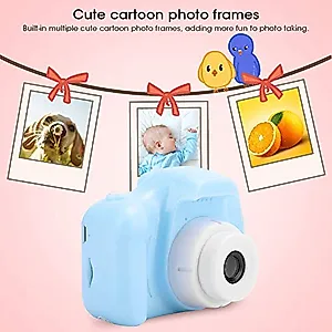 Mini Camera Portable Toy for Children, Digital Camera with TFT Color Screen, Fixed Lens Digital Video Camera, Cute Cartoon Camera Multi Cartoon Photo Frames(Blue)