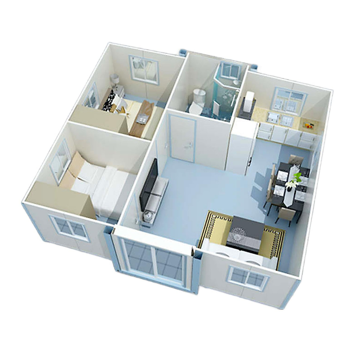 2 Bedroom Expandable Portable House with Kitchen and Bathroom Durable and Spacious