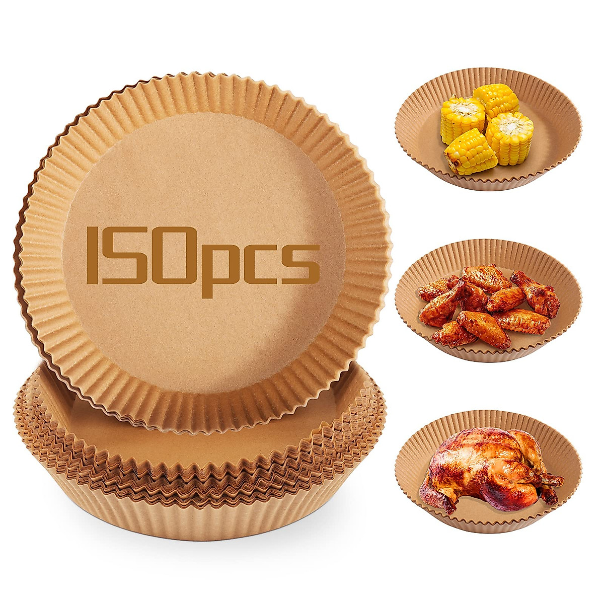 Palksky 150Pcs Air Fryer Baking Paper Round - Air Fryer Baking Liners, Baking Paper for Air Fryer Water-proof, Oil-proof, Non-stick, Parchment Baking Paper for Baking Roasting Microwave(7.9Inch)