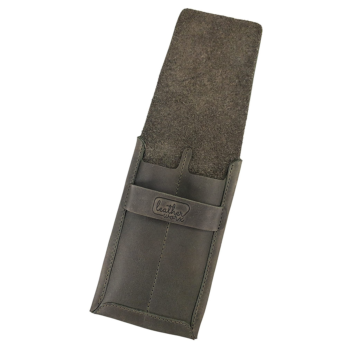 Leather Worx, Double Pen Case Handmade from Full Grain Leather (Dark Jade)