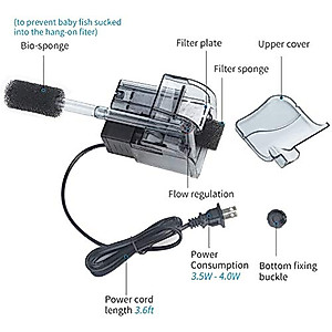 Boxtech Aquarium Hang On Filter - Power Waterfall Suspension Oxygen Pump - Submersible Hanging Activated Carbon Biochemical Wall Mounted Fish Tank Filtration Water (5-10 Gal)