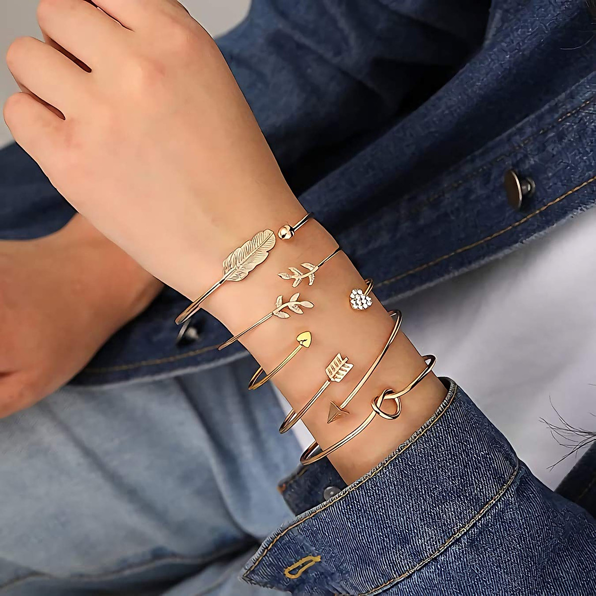 Cocazyw 19PCS Multiple Layered Stackable Bracelet for Women Open Cuff Wrap Bracelet for Girls Rose Gold Cuff Bracelets for Women Jewelry Adjustable Gold Bangles Set Gifts (Gold)