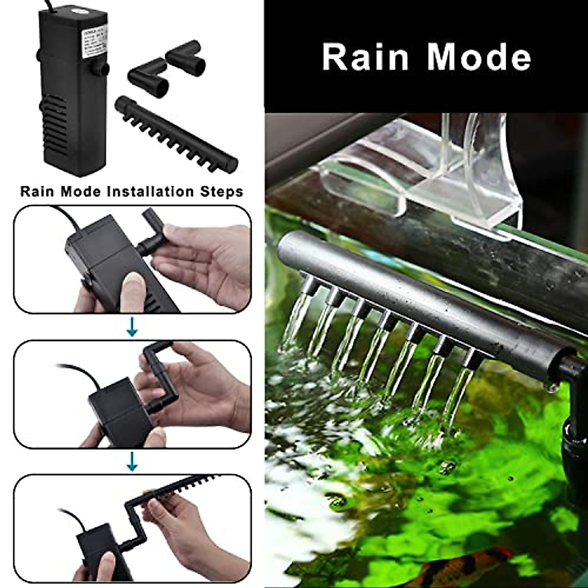 DOMICA Internal Aquarium Filter with Aeration System 100GPH 5W Power Filter for 5 to 15 Gallons Fish Tank, Submersible Fish Tank Filter