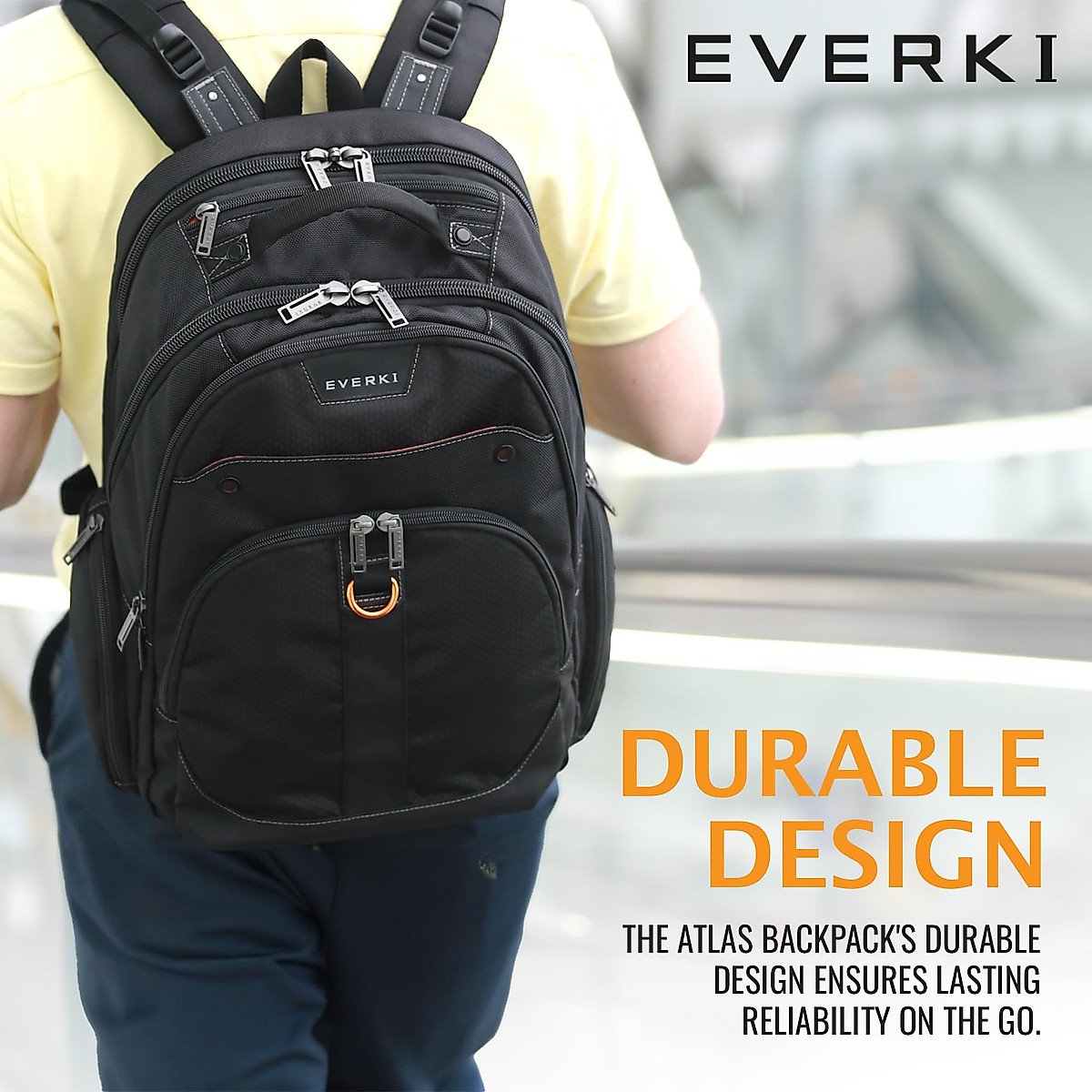 EVERKI Atlas Business Laptop Backpack, 13-Inch to 17.3-Inch Adjustable Compartment, Men or Women, Travel Friendly (EKP121), Black