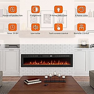 PAOLFOX 70 inch Electric Fireplace Insert,Electric Wall Mounted,Wall with Remote Control,Linear Fireplace,Led Fireplace,Electric Recessed,9 Flame Colors… Black