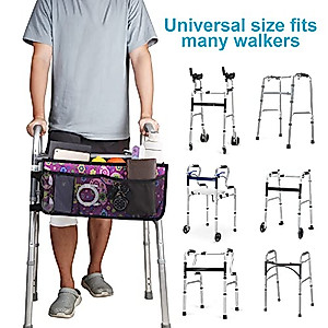 Walker Basket Foldable Walker Storage Bag with Two Split Boards and Six Non-Slip Straps Big Capacity Walker Basket Tote Organizer Never Tipping Over Ideal for Senior, Universal Size (PurpleButterfly)