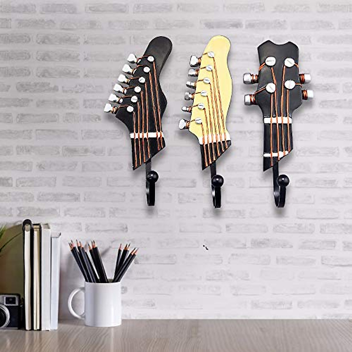 MAIPAY Gifts for Music Lovers, Guitar Music Decor, Music Decorations for Home, Decorative Hooks for Wall Hanging Clothes Coats Towels Keys Hats, Wall Mounted Heavy Duty (3-Pack)