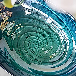 A&B Home Glass Fruit Bowl - Blue Green Decorative Bowl, Large Glass Bowl Tabletop Home Décor, Coffee Table Centerpiece Assecories, 13" x 9" x 3"