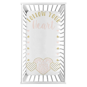 Sweet Jojo Designs Damask Heart Girl Fitted Crib Sheet Baby or Toddler Bed Nursery Photo Op - Blush Pink, Gold and White Polka Dot Amelia Collection