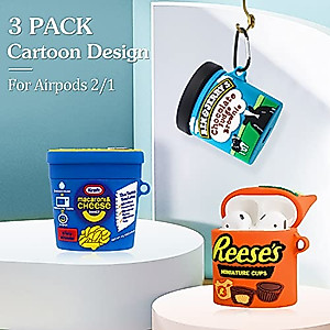 3 PACK Food Airpod 2nd Generation Case, Alquar Cute Cartoon Cheese Reese's Chocolate Fudge Skin Protective Cover, Kawaii Funny Soft Silicone Design for Apple AirPod 2/1 Shell Women Girls with Keychain