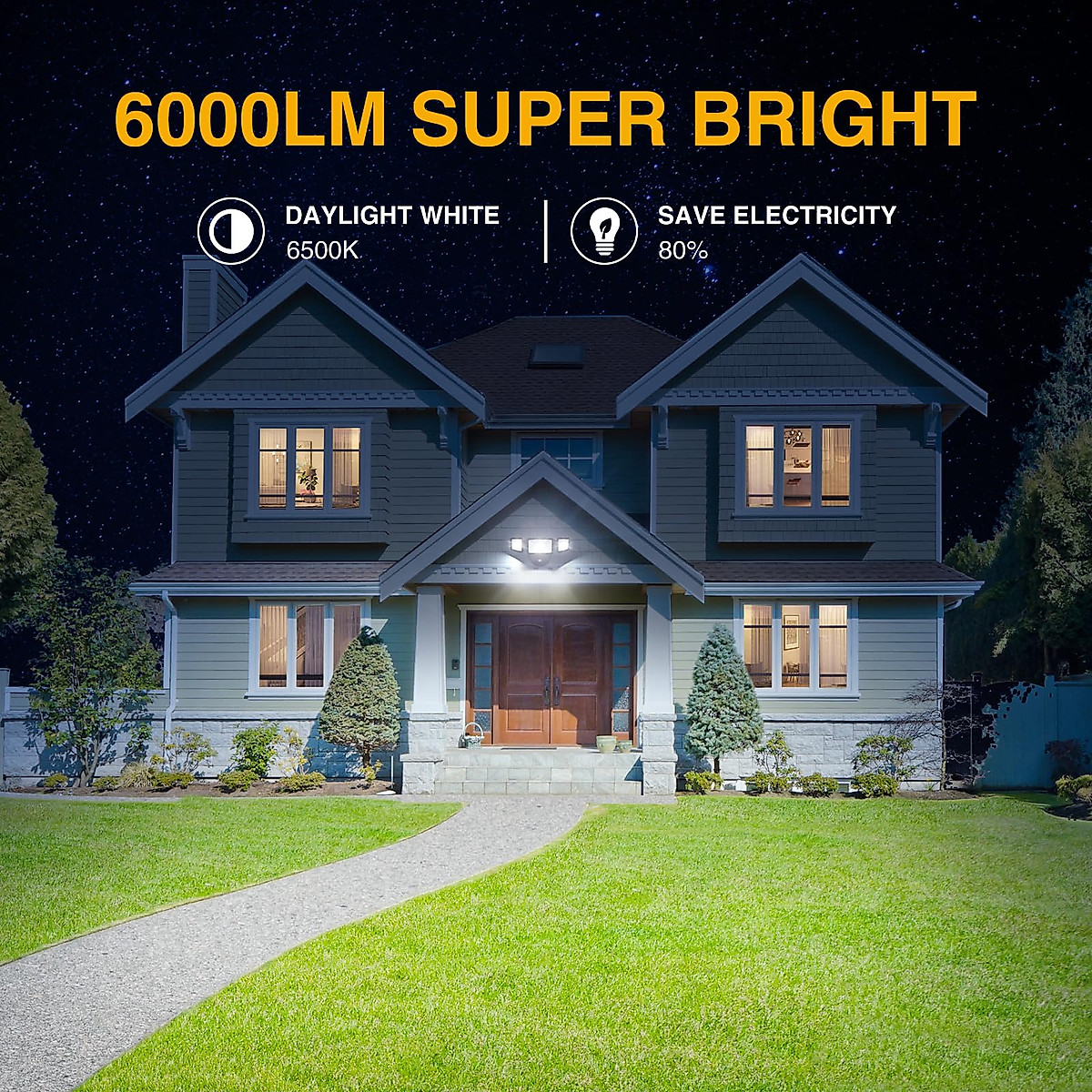 Onforu Dusk to Dawn LED Outdoor Light 60W Security Lighting with Remote,6000LM Flood Lights Outdoor Wired,IP65 Waterproof Dusk Till Dawn Light,3 Adjustable Heads Photocell Light for Garage Patio Yard