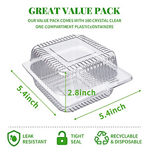 Jaojaopn 150 Pcs Disposable Clamshell Food Container with Lid, Square Hinged Food Containers Cake Slice Containers For Salads Desserts Burgers. (5.3x 4.7 x 2.8)