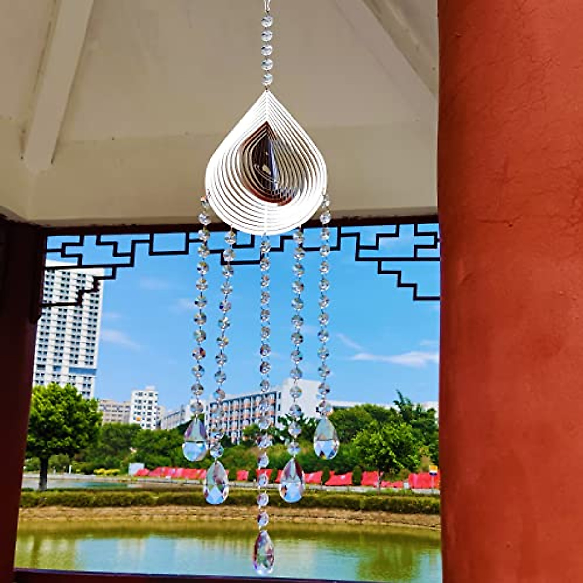 Crystals Suncatcher for Window Hanging Home Garden Decor,Metal Wind Chimes for Outside Indoor Outdoor,Teardrop Prism Sun Catcher Glass Pendant Rainbow Maker,Garden Gifts for Women,Mom Gifts