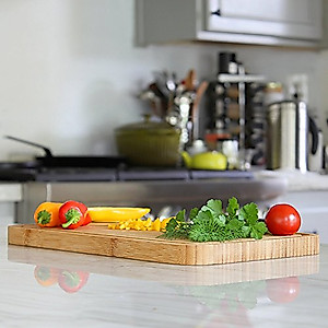 Bamboo Cutting Board with Juice Groove - Convenient Size 8”x13” | Extra Thick Board | Serving Tray | Food Plating - Kitchen Essentials for New Home