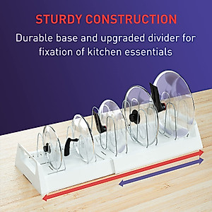 QTOP Expandable Pots and Pans Organizer, Pan Organizer Rack for Cabinet, with 10 Adjustable Compartments for Kitchen Cabinet Pot lid and Pan Cookware Baking Frying Rack,Bakeware Lid Plate Holder