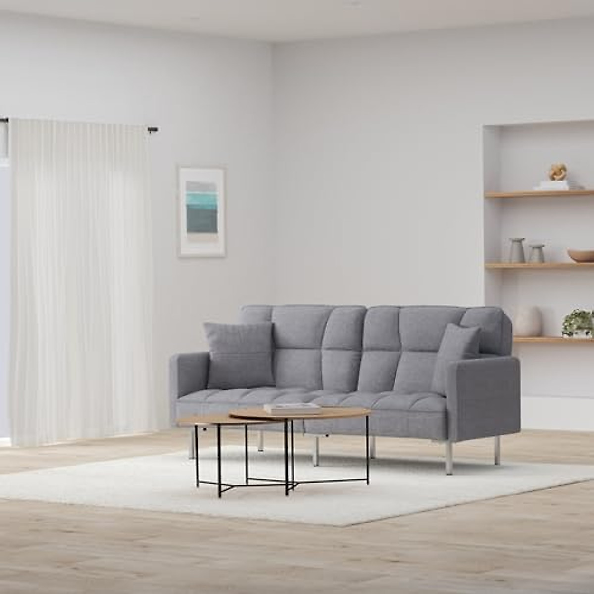 Best Choice Products Convertible Linen Fabric Tufted Split-Back Plush Futon Sofa Furniture for Living Room, Apartment, Bonus Room, Overnight Guests w/ 2 Pillows, Wood Frame, Metal Legs - Dark Gray