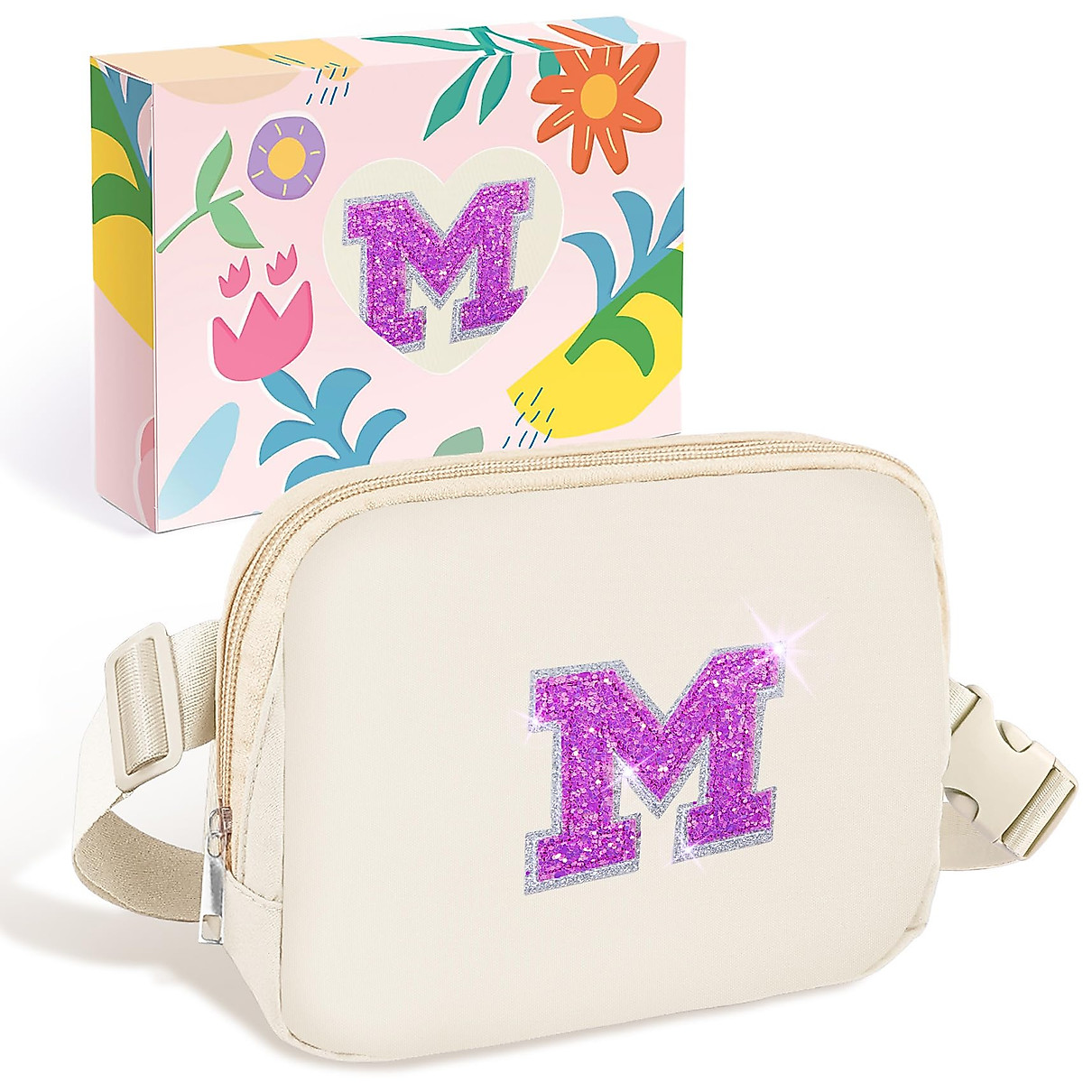 COSHAYSOO Fanny Pack Belt Bag Crossbody Initial Letter for 7 8 9 10 11 12 13 14 15 Year Old Teen Girl Gifts Trendy Stuff Cross Body Purse Travel Essentials Unique Easter Birthday Gift Idea Ivory M