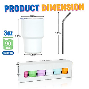 CUPITUP 3oz Mini Tumbler Shot Glass With Straw and Lid, Set Of 6 Mixed Colors Stainless Steel Blank Sublimation Mini Shot Glass Tumblers 3oz for Wedding Birthday Bachelorette Party Favors