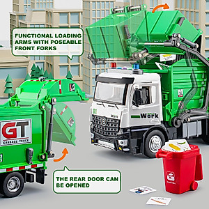 Garbage Truck Toys for Boys, 12" Big Trash Truck with Lights and Sounds, Friction Powered Waste Management Recycling Toy Set with 4 Trash Cans and Sorting Cards, Gift for Kids