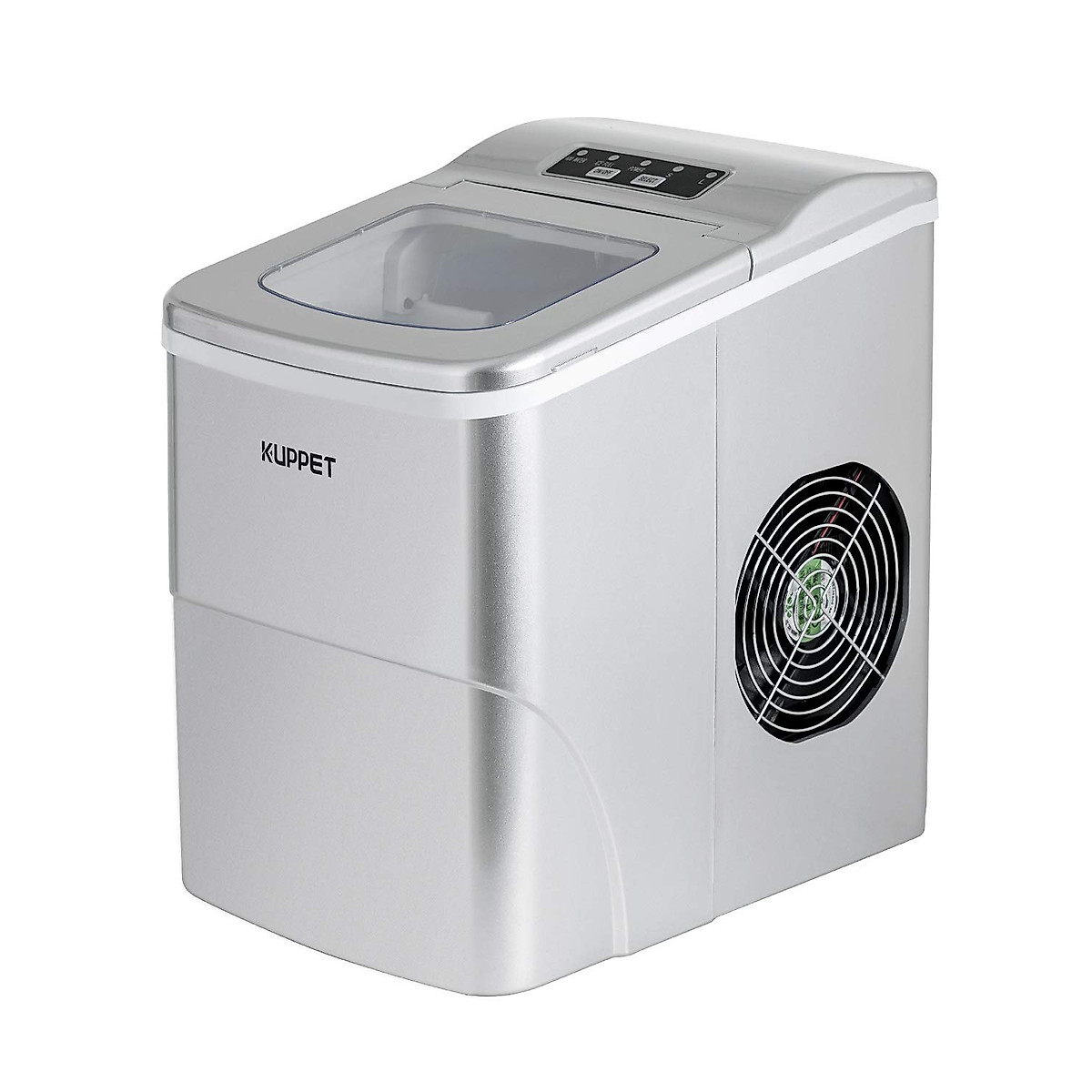 KUPPET Ice Maker Machine for Countertop, Portable Automatic Ice Maker with LCD Display, 9 Ice Cubes Ready in 6min, 26 lbs/Day - for Parties/Home/Office/Bar, Ice Scoop and Basket (Silver)