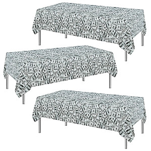 PHOGARY 3 Pieces Money Table Cloth Money Theme Party Decorations, Bill Dollar Signs Tablecloths Money Table Covers for Birthday Casino Wedding Retirement Anniversary Graduation Party Supplies