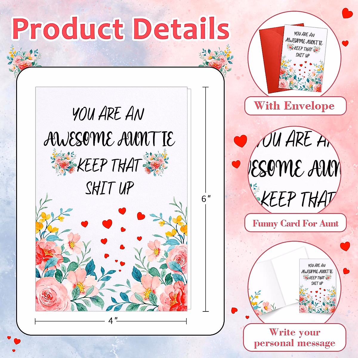 FLYAB Mothers Day Card for Aunt Auntie Funny Aunt Mothers Day Card from Niece Nephew You Are an Awesome Auntie Gift Card Happy Mother's Day Card with Envelope Birthday Gift Cards for Aunt Auntie